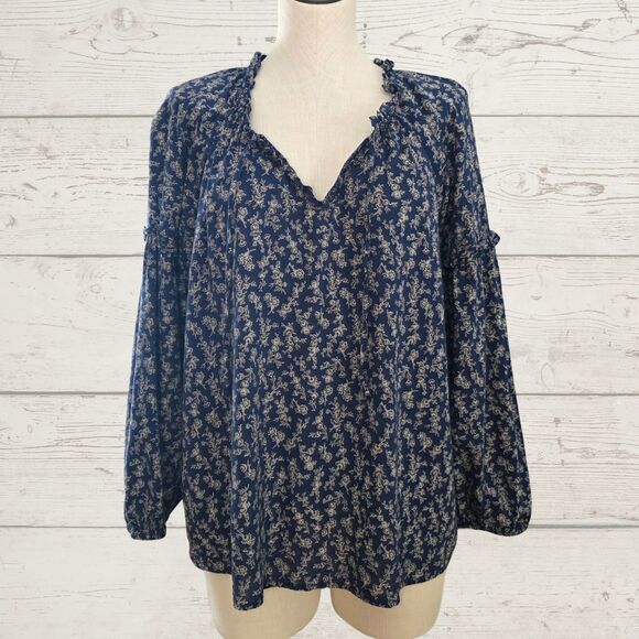 Old Navy | Tops | Old Navy Floral Tunic Top Womens L Ruffle Tie Neck ...